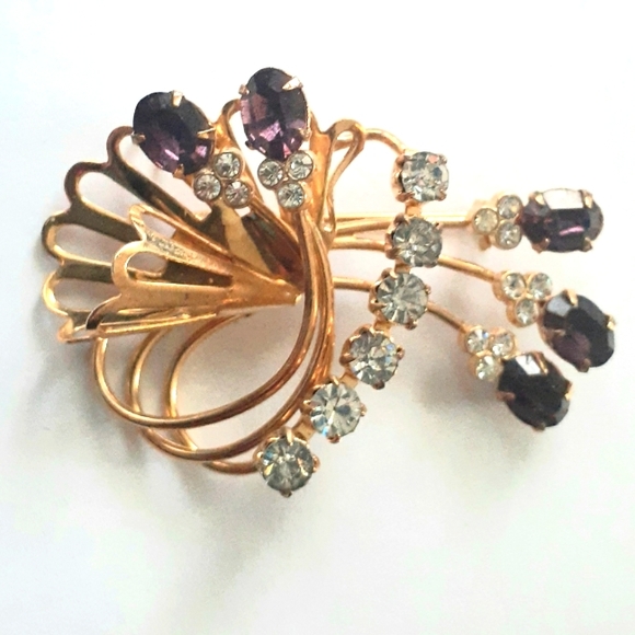 Vintage | Jewelry | Vtg 95s Art Deco Glass Rhinestone Swag Pin Brooch ...